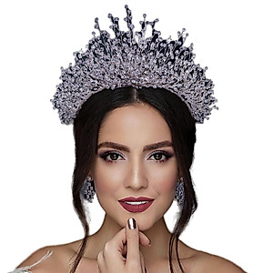 Bridal Wedding Headband Crystal Tiara Crown，Queen Tiaras and Crowns，Wedding Bride Crowns For Birthday Party Wedding Pageant Hair Accessories (Silver/Crown + necklace + Earrings)