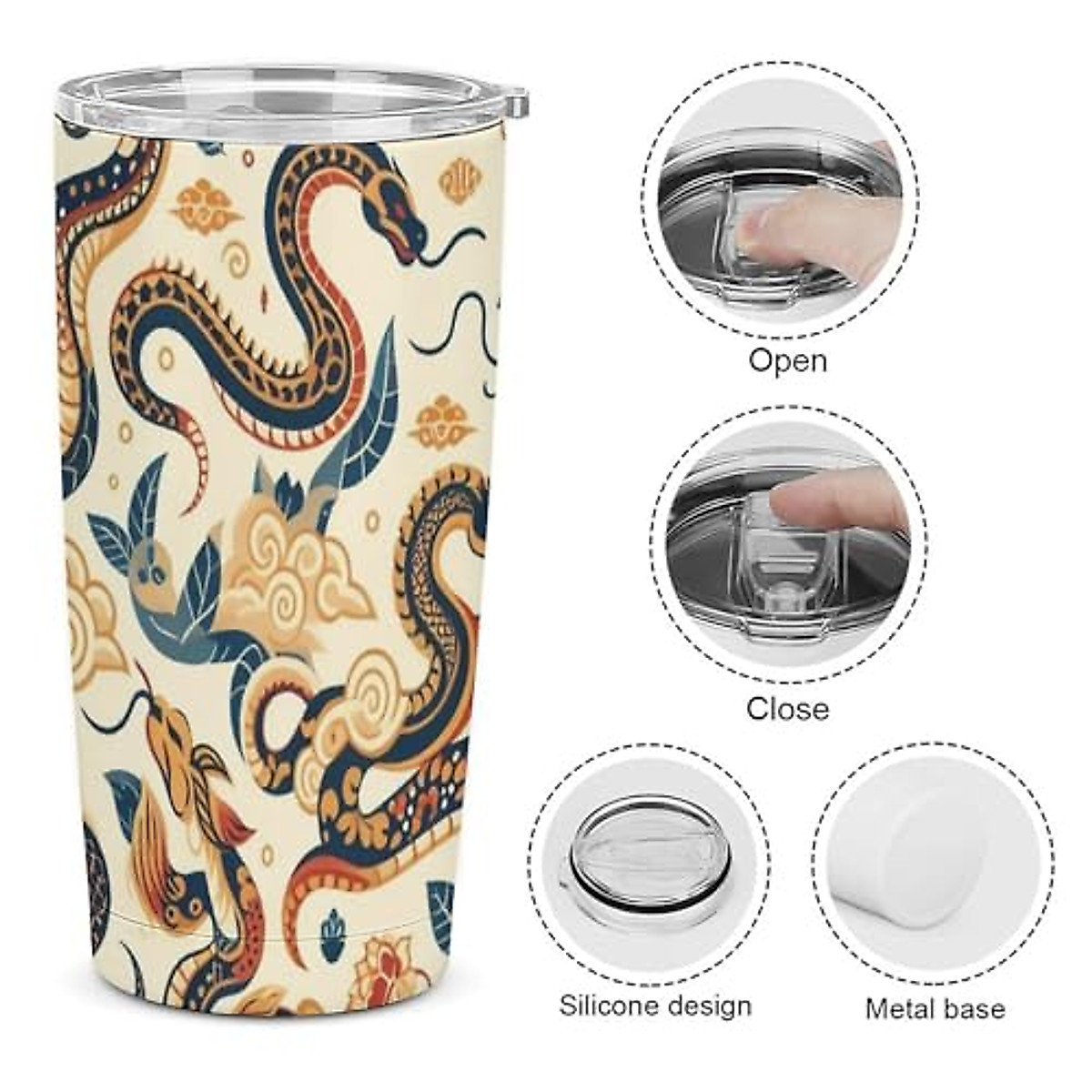 20oz Chinese Style Snake Pattern Tumbler Stainless Steel, Vacuum Insulated Tumbler with Lid And Straw Unique Coffee Mug Travel Mug Gifts for Women Men