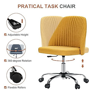 DUMOS Office Desk Chair, Modern Cute Rolling Vanity Swivel Task Chairs with Wheels, Comfortable Back Seat Armless for Home, Bedrooms, Office, Study, Student, Adults, Make-up, Dressing Room, Yellow