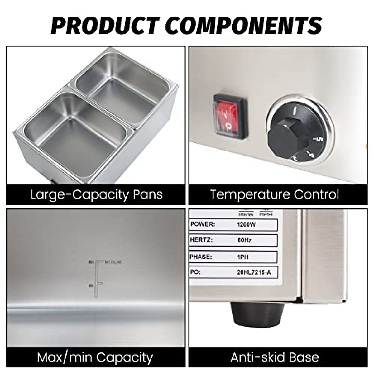 EASYROSE Commercial Food Warmer 2-Pan Steam Table Food Warmer Buffet Bain Marie with Temperature Control & Lids, Electric Warming Trays for Food or Sauces - 120V, 1200W, 10.6 QT/Pan