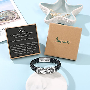 Personalized Bracelet for Boyfriend Husband - Leather Knot Gift for Anniversary or Birthday - Linked Together Forever Love You Always