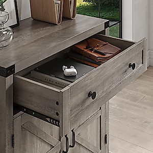 HOSTACK Coffee Bar Cabinet, Modern Farmhouse Buffet Sideboard with Drawer and Adjustable Shelf, Barn Door Storage Cabinet for Kitchen, Dining Room, Bathroom, Entryway, Ash Grey