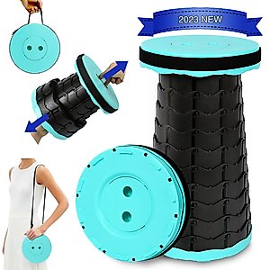 Giraffe Creation Upgraded Folding Stool, Heavy Duty Collapsible Telescoping Stool with Load Capacity 400lbs, Portable Retractable Stool for Camping Fishing Hiking BBQ, Blue