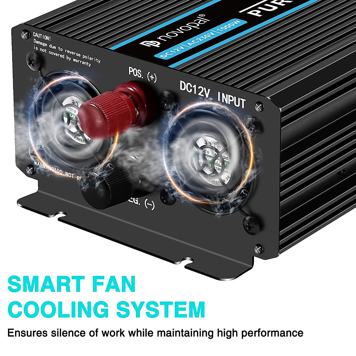 Novopal Pure Sine Wave Power Inverter 1000 Watt 12V DC to 110V/120V AC Converter 4 AC Outlets Car Inverter with One USB Port 16.4 Feet Remote Control and Two Cooling Fans Black