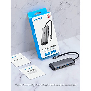 USB C HUB 4K 30Hz, VENTION USB C Multiport Adapter 5-in-1 with 4K HDMI, 100W Power Delivery, 3 USB 3.0 Data Port for MacBook Pro/Air M1 2020, iPad Pro 2021, iPad Mini 6, Surface Pro and More