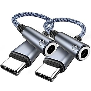 Highwings USB Type C to 3.5mm Female Headphone Jack Adapter, (2-Pack) USB C to Aux Audio Dongle Adapter Compatible for Samsung Galaxy S23 S23+ S23 Ultra, S22 S21 S20 Plus/Ultra, iPad Pro, Pixel (Grey)