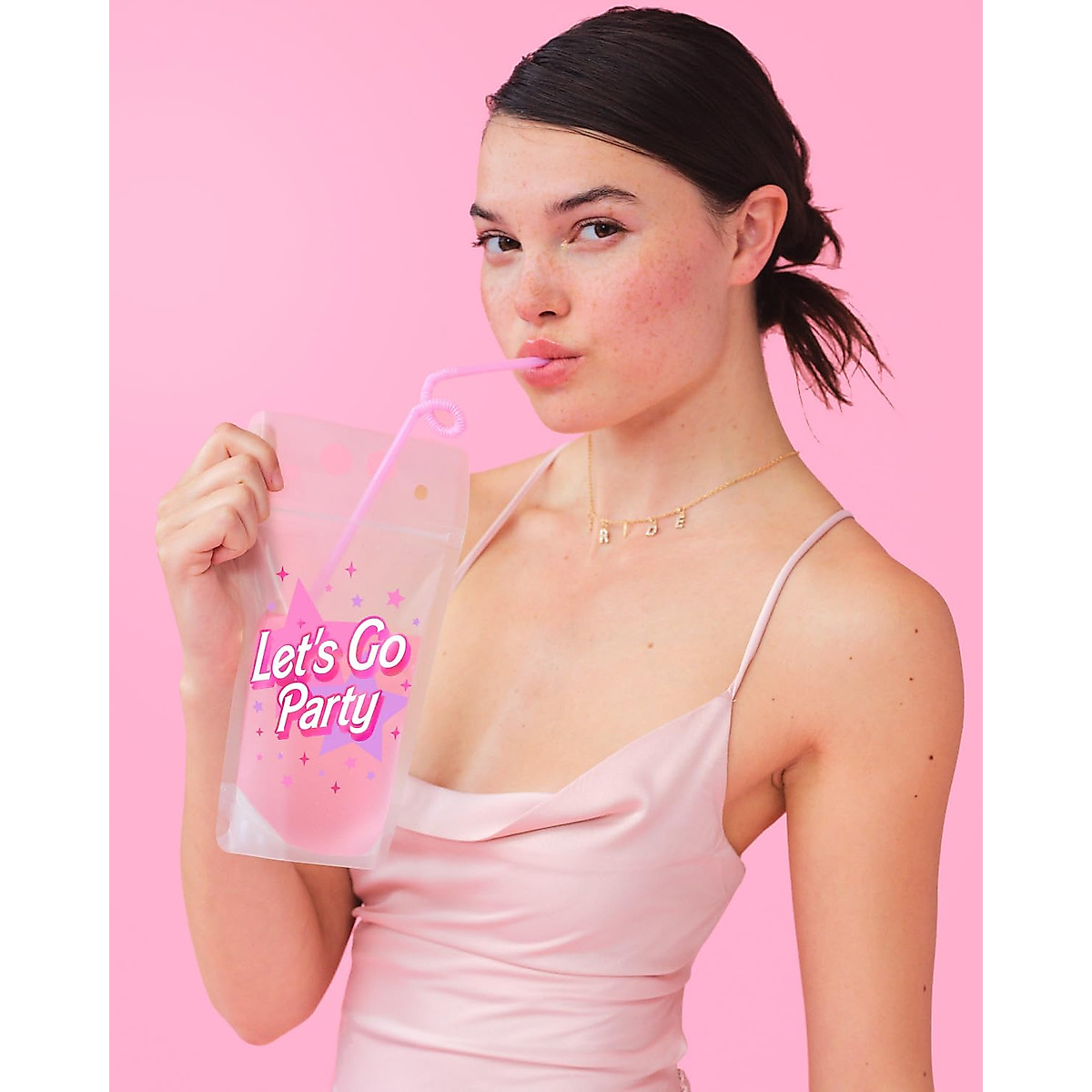 xo, Fetti Let's Go Party Pink Drink Pouches - 16 count | Pink Birthday Party, Bachelorette Drinkware, Cute Party Cups