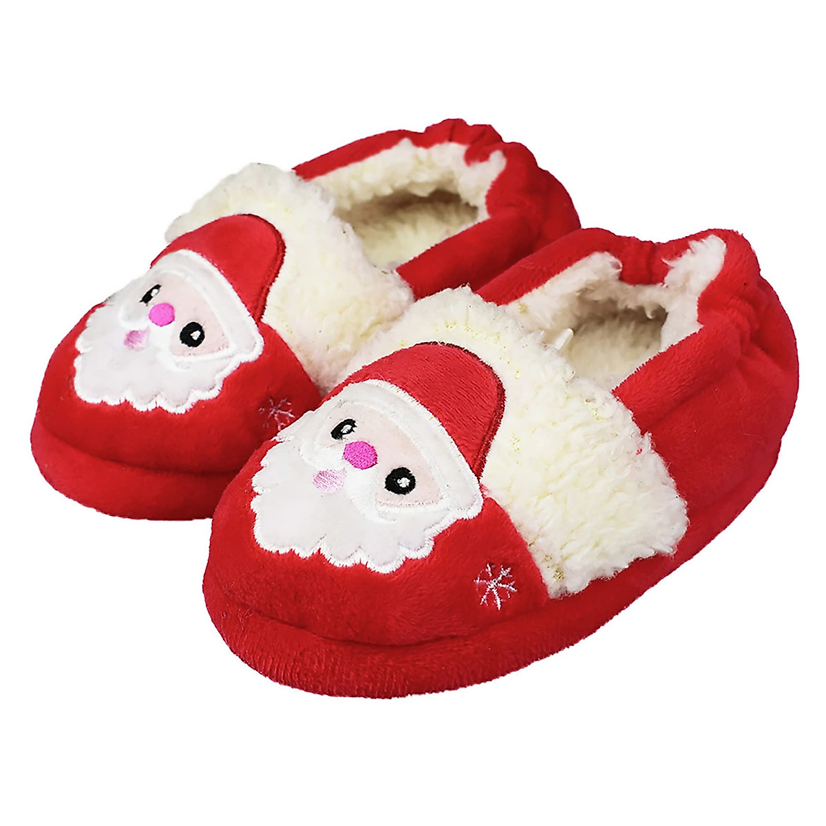 Unisex Child/Little Kids Plush Cotten Slippers Rubber Hard Sole Size 12-13 Santa Claus Red