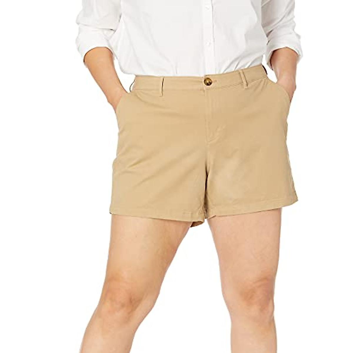 Amazon Essentials Women's 5 Inch Inseam Chino Short (Available in Plus Size), Khaki Brown, 24
