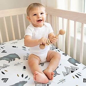Sweet Jojo Designs Slate Blue Bear Mountain Boy Baby Fitted Crib Sheet Set Nursery Soft Infant Newborn Fits Standard Mattress or Toddler Bed - 2pc - Black and White Watercolor Woodland Forest Animal