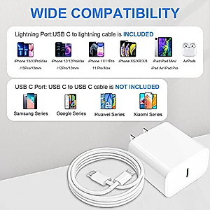 [MFi Certified] iPhone 14 13 12 11 Fast Charger, 2Pack 20W PD Type C Wall Charger Block with 6FT USB-C to Lightning Cables Compatible with iPhone 14/13/ 12/11/ XS/XR/X/ 8 Plus/iPad,White