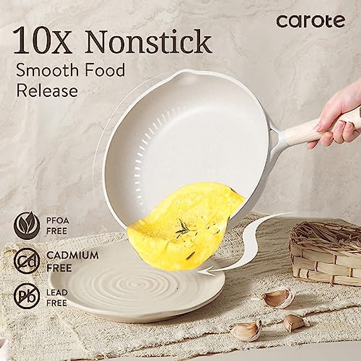 CAROTE Nonstick Frying Pan Non-Stick Skillet, Granite Fry Pan Egg Omelet Pans, Stone Cookware Chef's Pan, PFOA Free, 9.5''