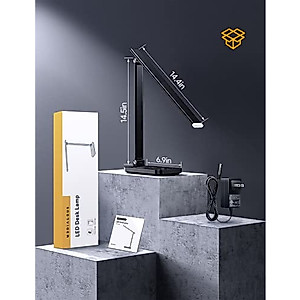 MediAcous LED Desk Lamp with Wireless Charger & USB Charging Port, Eye-Caring Office Desk Lamp, Touch Control Table Lamp with Night Light, 4 Lighting Mode, 5 Brightness, Timer, 6000K, 12V/2A