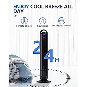 Tower Fan with Remote, G-Ocean 45 Inch Oscillating Fan, Bladeless Fans with 24H Timer, 3 Speeds, 3 Modes, LED Display, Cooling Standing Floor Fan for Bedroom Living Room Home Office, Meteorolite Black