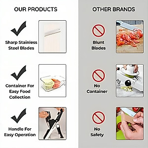 Mandoline Food Slicer - Multi Vegetable Chopper & Food Veggie Cutter with Stainless Steel Blades - Onion, Carrot & Potato Slicer for Cooking & Kitchen Meal Prep