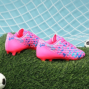 DREAM PAIRS Boys Girls Soccer Cleats Youth Firm Groud Athletic Outdoor Trainning Football Shoes for Little/Big Kid,Size 13 Little Kid,Fuchsia/Pink/Royal/Blue,HZ19003K