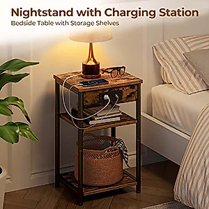 Rolanstar Computer Desk L Shaped 59'' with LED Lights and Power Outlets, Reversible L Shaped Gaming Desk Bundle End Table with Charging Station, 3 Tier Slim Nightstand