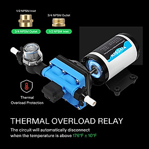 VIVOSUN Water Pressure Pump, 110V 5.5GPM 70 PSI Diaphragm Water Pump Include 1/2" and 3/4" Garden Hose Adapters, Power Plug for Bathrooms, Kitchens, RVs, and Yachts