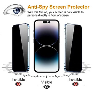 Pehael [2+2 Pack] iPhone 14 Pro Privacy Screen Protector with Camera Lens Protector Full Coverage Anti-Spy Tempered Glass Film 9H Hardness Upgrade Edge Protection Easy Installation Bubble Free Specially Designed for 2022 [6.1 inch]