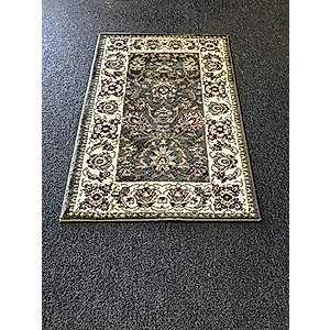 Traditional Oval Doorway Mat Persian 330,000 Point Area Rug Green Burgundy Beige Design 601 (2 Feet X 3 Feet)