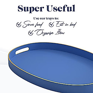 American Atelier Blue Serving Tray with Gold Trimming | Oval Serving Tray with Handles | Trays for Serving Food, Coffee, Tea, and More | Classic Oval Coffee Table Tray in Cobalt Blue
