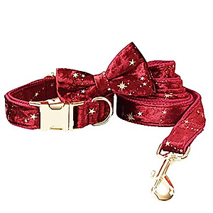CXDTBH Personalized Dog Collar Christmas Red Velvet Bow Tie Pet Collar and Leash Set with Golden Stars Festival Dog (Color : D , Size : XL )