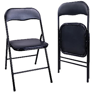 Signature Pack of 2 (Fabric/Vinyl) Steel Frame Metal Foam Padded Folding Chairs, Black