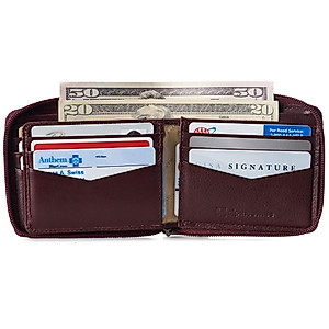 Alpine Swiss Logan Zipper Bifold Wallet For Men or Women RFID Safe Comes in a Gift Box Burgundy