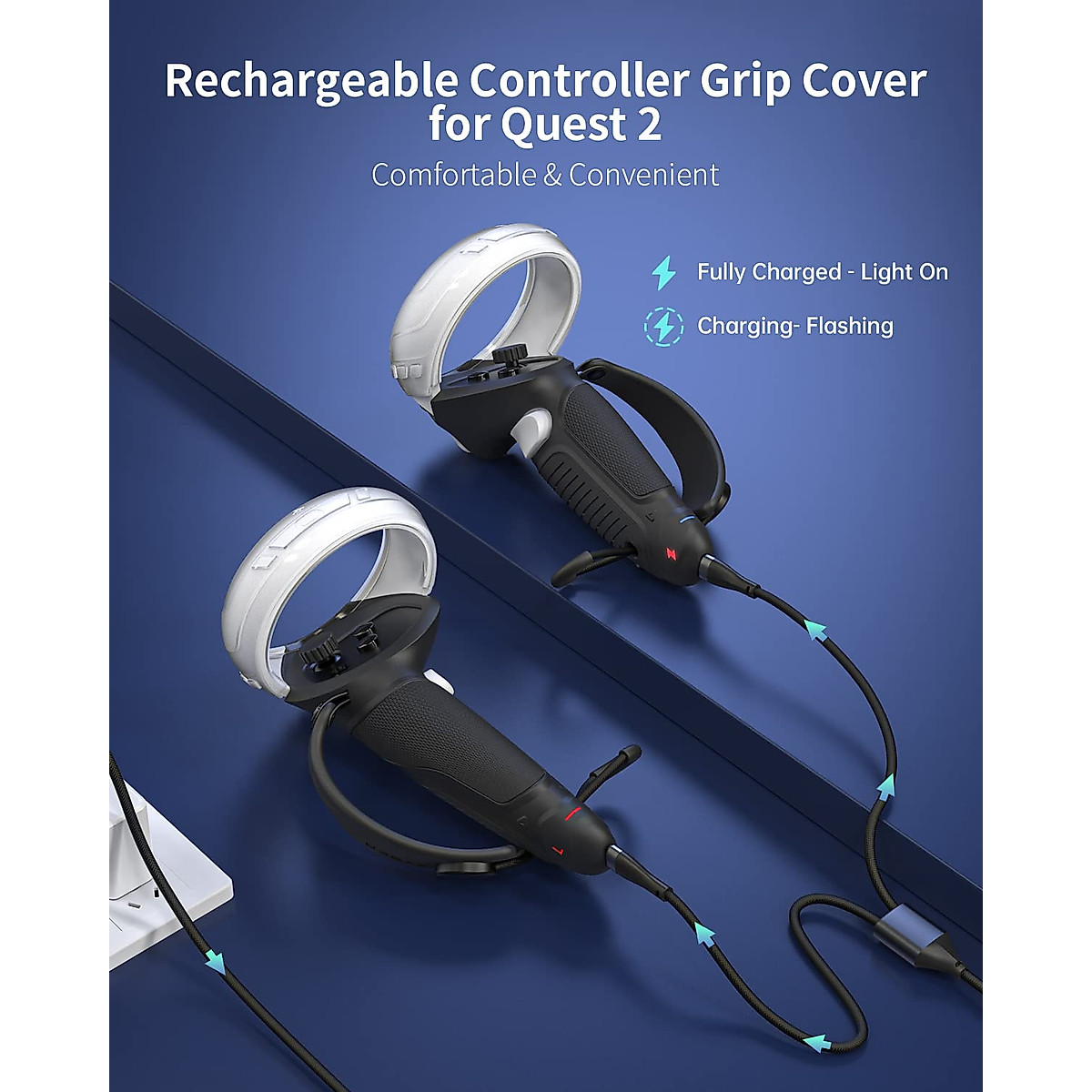 ZYBER Charging Dock, Rechargeable Controller Grips for Meta Quest 2