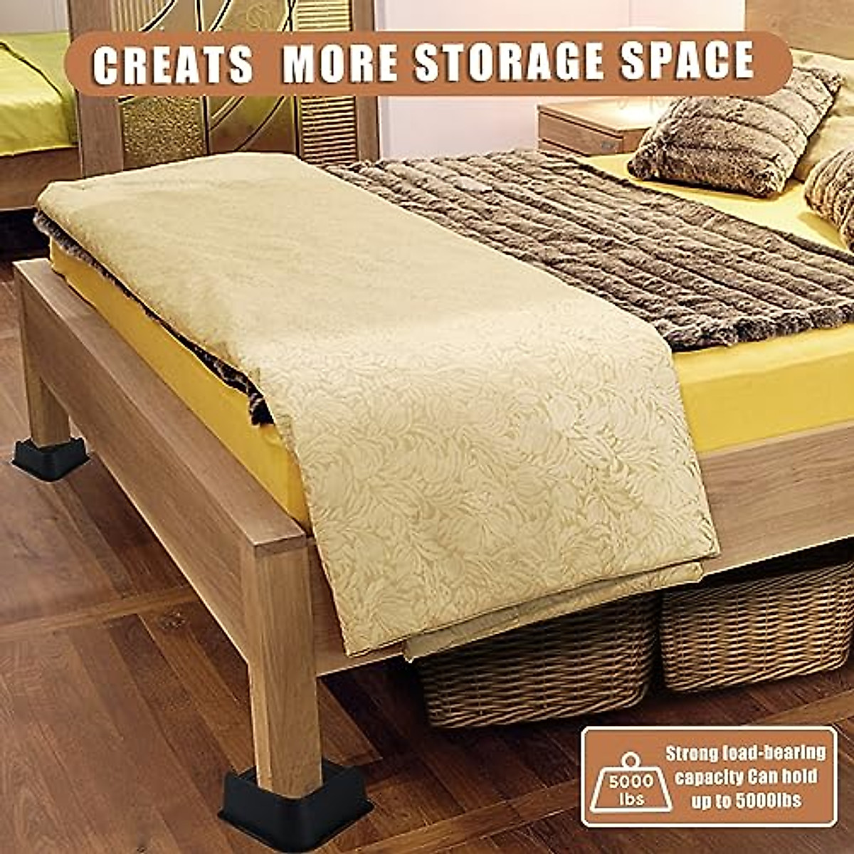 Tocawe Bed Risers Oversized, 2 inch Lift,Set of 8 Furniture Risers, Up to 5000lbs, Table Riser, Risers for Bed Frame, Bed Height Risers, Bed Raiser, Bed Frame Riser, Desk Risers (Black)