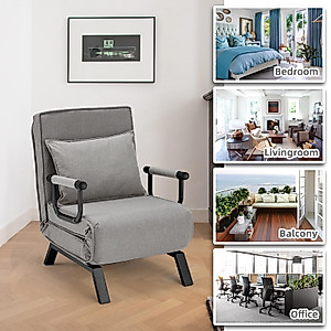 Hupmad Convertible Bed Sleeper Chair,Tri-fold Upholstered Armchair Sleeper with Pillow,Folding Leisure Chaise Lounge Couch with 6 Angle Adjustable Backrest,Single Lazy Bed for Office Apartment