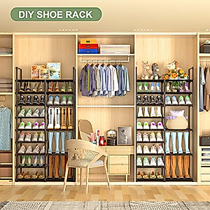 Kottwca Large Shoe Rack Organizer, 4 Row 8 Tier Shoe Storage Shelf for Closet Entryway Garage, Metal Free Standing Shoe Holder for 62-66 Pairs of Shoes, Sturdy Stackable Shoe Stand for Bedroom