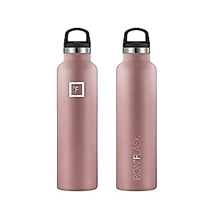 IRON °FLASK Sports Water Bottle - 24 Oz, 3 Lids (Spout Lid), Leak Proof, Vacuum Insulated Stainless Steel, Hot Cold, Double Walled, Thermo Mug, Standard Metal Canteen - Rose Gold