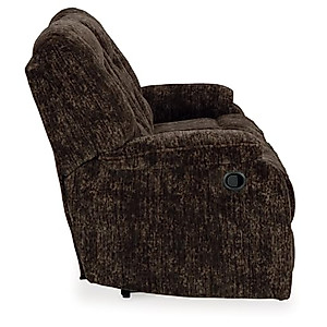 Signature Design by Ashley Soundwave Contemporary Manual Reclining Sofa with Drop Down Table, USB Ports and Cup Holders, Dark Brown