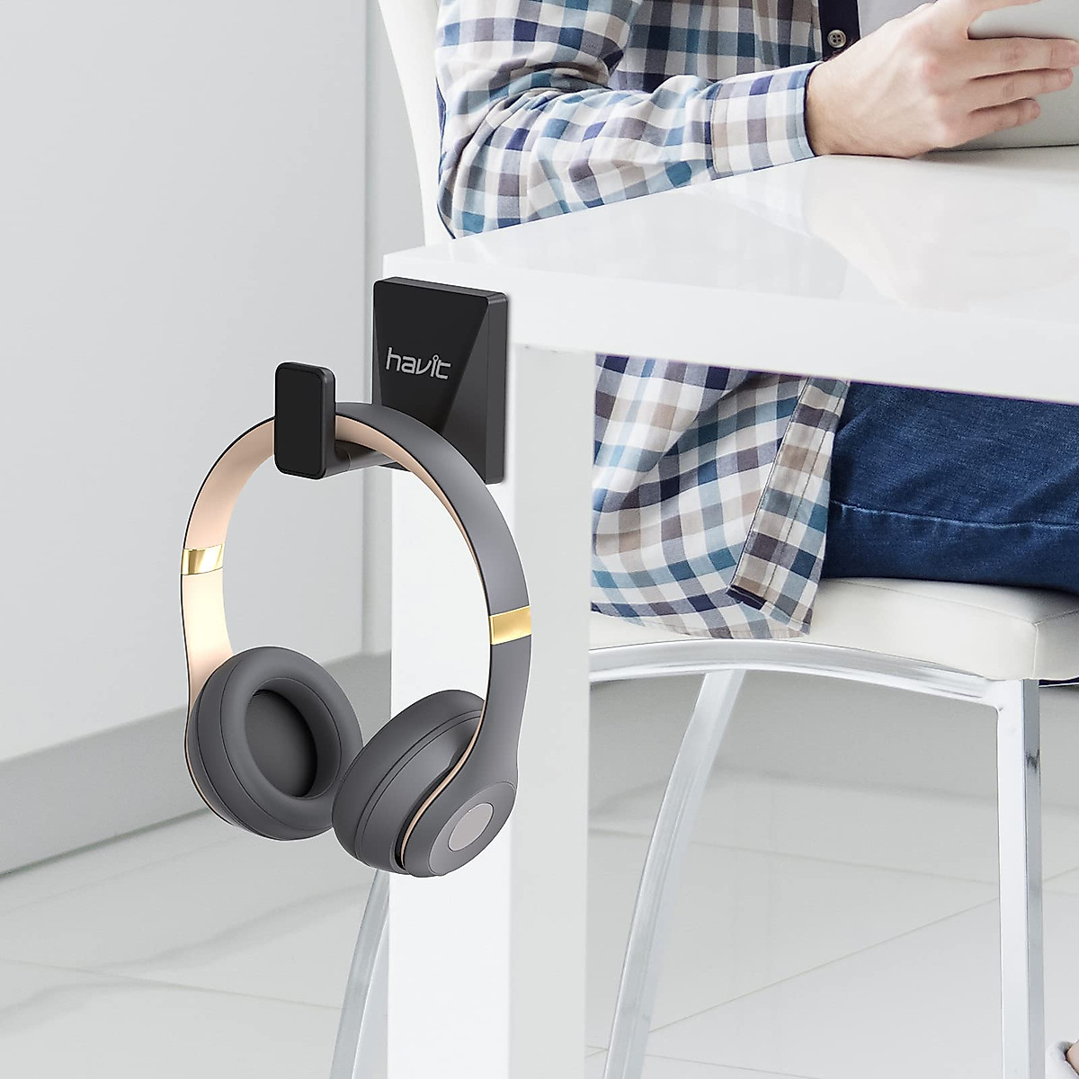 Havit PC Gaming Headphone Hanger Wall, Headset Holder Hook for Table, Earphone Mount Under Desk, Universal Adhesive Stand Compatible for Beats, Sony,Beoplay,Jabra, Bose, AKG