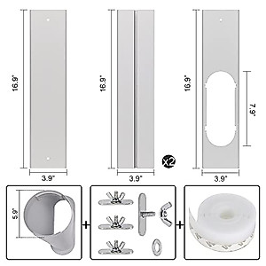 Portable Air conditioner Window Kit, Adjustable Vertical/Horizontal Sliding Window Kit Plate for AC Unit, AC Window Vent Kit, AC Window Seal Suitable for 5.9” AC Exhaust Hose