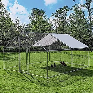 JOIONE Large Metal Chicken Coop with Waterproof & Anti-UV Cover, Galvanized Steel Coops for Outdoor Backyard Farm Garden (9.8' x 13.1' x 6.5')