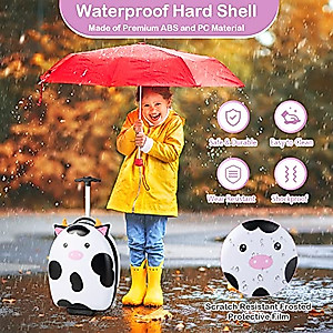 BABY JOY Kids Luggage, 16” Hard Shell Carry-On Suitcase w/LED Flashing Rolling Wheels, Telescopic Handle, Upright Travel Trolley Luggage for Toddlers Girls Boys, Airplane Approved (Little Milk Cow)