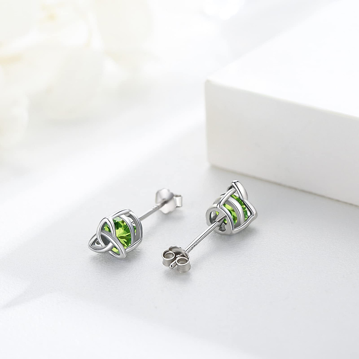 Celtic Peridot Green Earrings Sterling Silver Augest Birthstone Studs Earrings Celtic Jewelry Gifts Celtic Knot Earrings for Women Wife Birthday