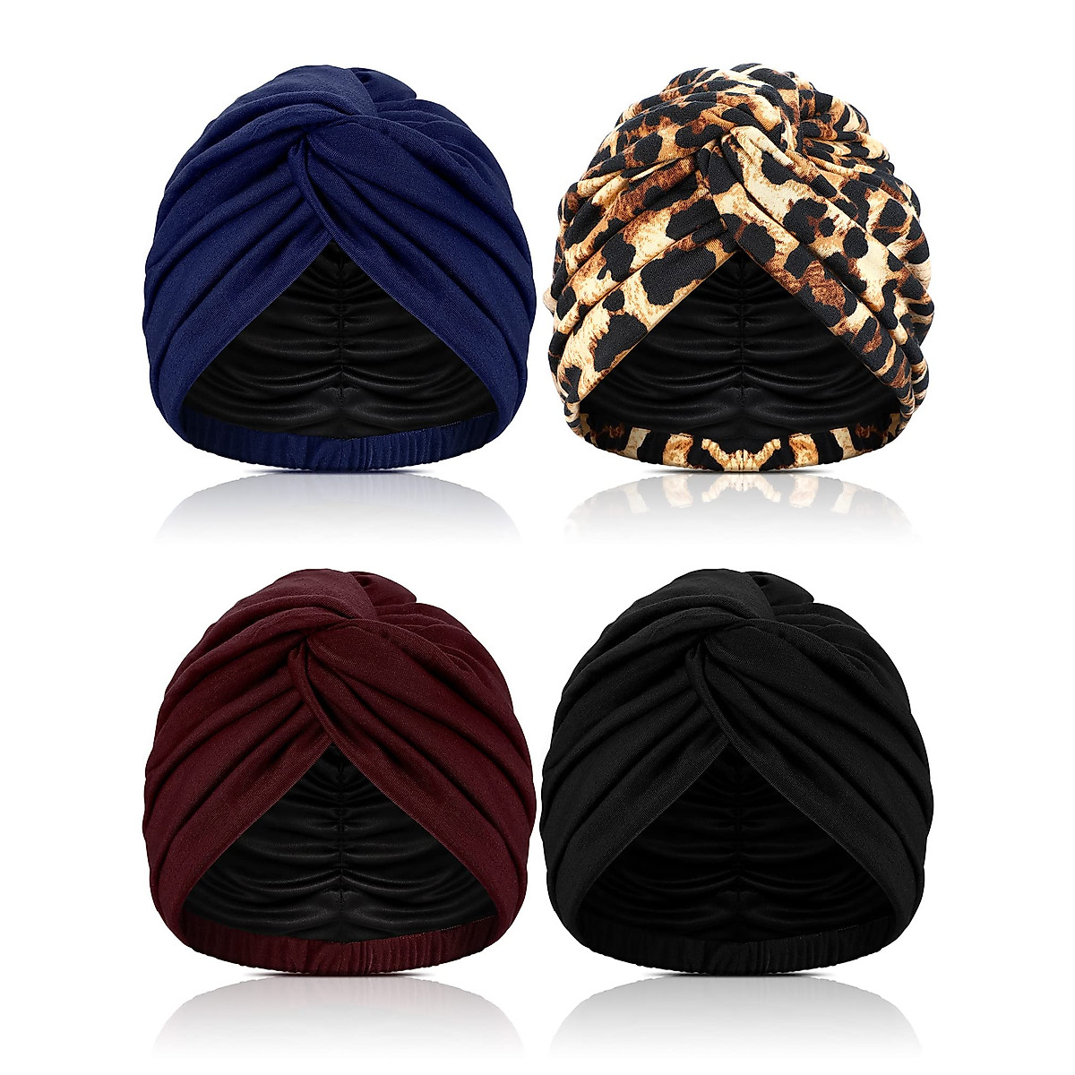 4 Pieces Turbans for Women Silk Satin Lined Turban Head Wrap Adjustable Twisted Turban Headwrap Hair Cover Wrap (Retro Color)