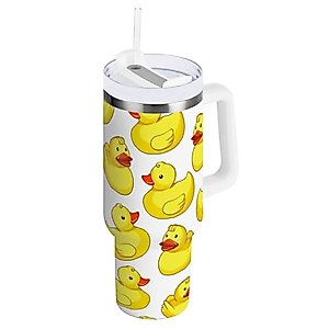 MCHIVER Cartoon Yellow Ducks 30 oz Tumbler with Handle and Straw Stainless Steel Vacuum Water Bottle Leak-proof Travel Coffee Mug Insulated Cup for Home Office Car
