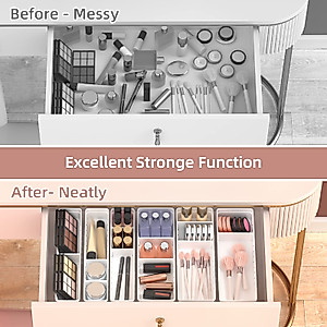 Pluspace 6 PCS Drawer Organizer Set, Bathroom Vanity Drawer Organizer Trays with Dividers Adjustable, Versatile Storage Bins for Makeup Plastic Desk Drawer Organizer for Closet Kitchen Utensil