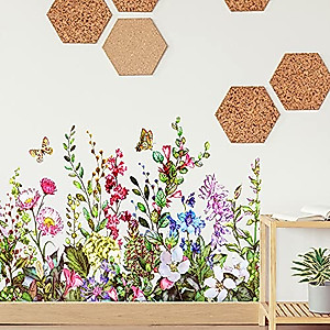 Flower Wall Decals Large Flower Clusters Butterfly Greenery Wall Sticker Removable Christmas Peel and Stick Art Murals for Kids Room Nursery Classroom Bedroom Living Room Home (19.69 x 27.56 Inch)