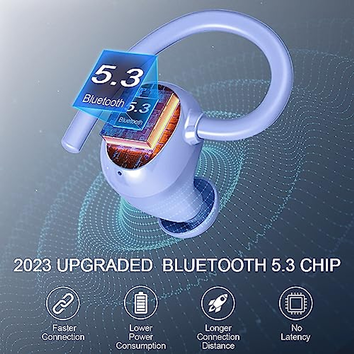 Wireless Earbud Bluetooth 5.3 Headphones Sport Earphones in Ear 48H Playback Stereo Noise Cancelling Earbud with Dual Mic LED Display, Over-Ear Earhooks Ear Buds IP7 Waterproof Headset for Running Gym