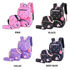LAMOGRAFY 3Pcs Kids Backpack Bowknot Printed Daypack Girls 3 in 1 School Bag with Shoulder Bag and Pencil Bag