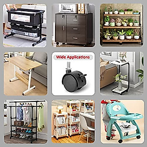 Dalyndar 4 Pack 1.5 Inch Swivel Stem Caster Wheels Replacement Casters 1.5'' Furniture Wheel with Locking Brake Metric Threaded Stem M8 Wheels for Table Drawer Plant Shelf Metal Rack Laundry Basket