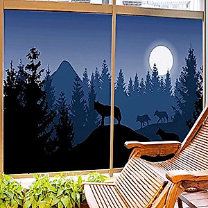 Multicolor Window Film Privacy Window Film Frosted Glass Film No Glue Static Cling Glass Film Window Sticker for Bathroom Bedroom Living Room Forest Mythical Creature Design 27.6Wx47.2L-inch x2 Pcs