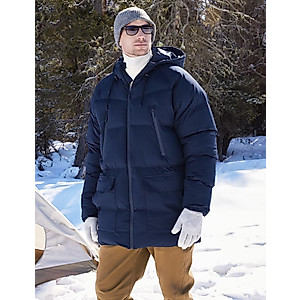 Rejork Men's Long Winter Coat Hooded Warm Quilted Jacket Water-resistant Cold Weather Parka Navy M