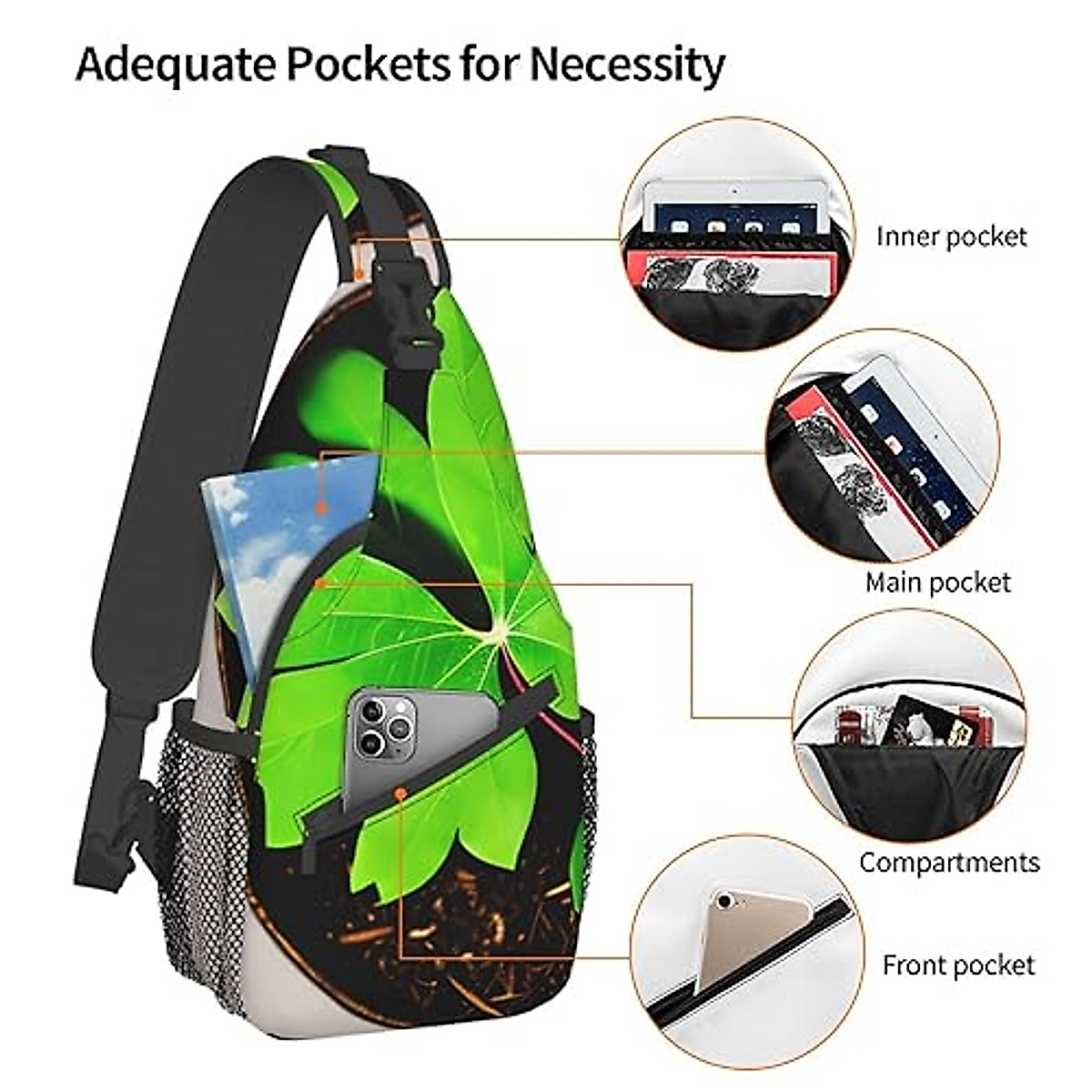 St Patricks Day Leaves High Storage Capacity Chest Bag Diagonally Sling Backpack Crossbody Shoulder Bag For Men Women