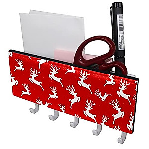 Leather Hook Rack Rail Wall Mounted, Christmas Deer Red Background Coat and Hat Self Adhesive Hooks up for Hanging Pant Towel Key Purse Kitchenware